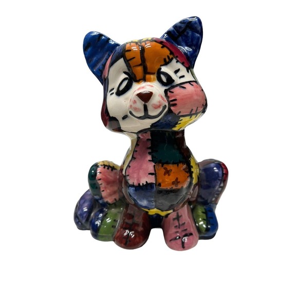 Vintage | Accents | Vintage Ceramic Hand Painted Patchwork Quilt Cat ...